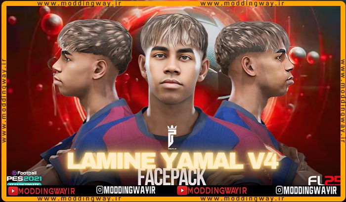 فیس Lamine Yamal 2025 برای PES 2021 - آپدیت 30 دی 1403 | مودینگ وی